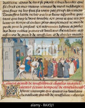 The Byzantine Emperor Welcoming Roussillon and Martel, Loyset Liédet ...
