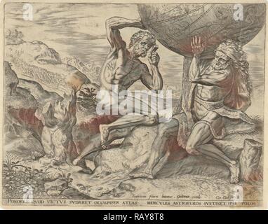 Hercules takes the globe of Atlas and bears him on his shoulder, Atlas ...