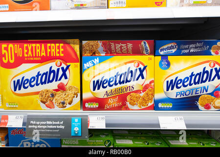 Weetabix display on supermarket shelf. UK Stock Photo - Alamy
