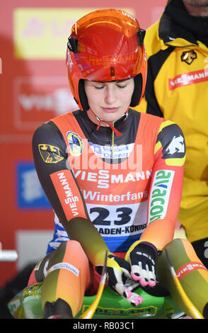 05 January 2019, Bavaria, Schönau Am Königssee: Tobogganing, single ...
