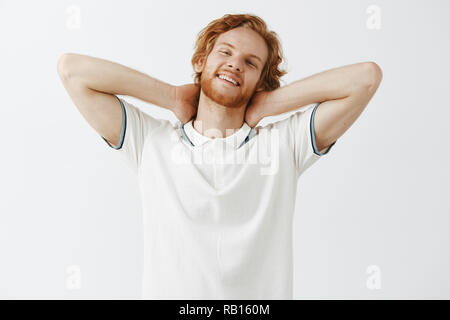 Confident happy relaxed european redhead skillful young female ...