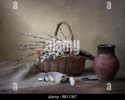 Still life with bouquet willow branches Stock Photo - Alamy