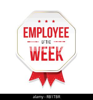 Employee of the week label or stamp with red ribbon Stock Vector Image ...