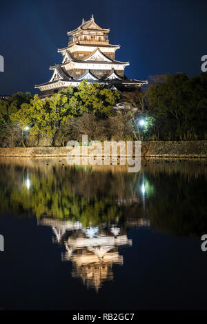 Japanese Hiroshima castle at night Stock Photo - Alamy