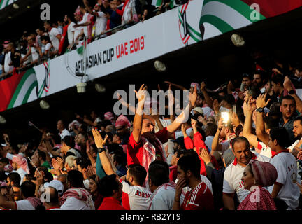 Al Ain, UAE. 6th Jan, 2019. Players of Jordan celebrate after the group ...