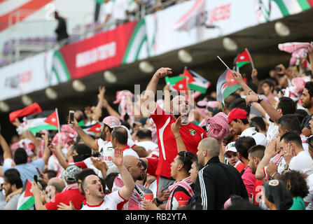 Al Ain, UAE. 6th Jan, 2019. Players of Jordan celebrate after the group ...