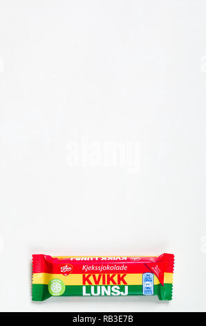 Norwegian traditional Kvikk Lunsj (smallest version) isolated on white ...