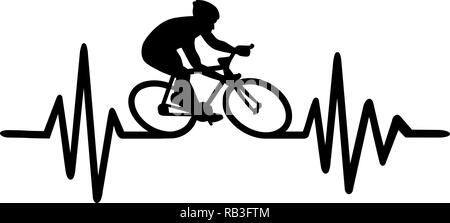 Bicycle with heart beat line icon. Cycling as a healthy lifestyle. Bike ...