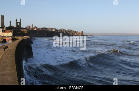 St Andrews pier with rough sea Fife Scotland January 2019 Stock Photo ...