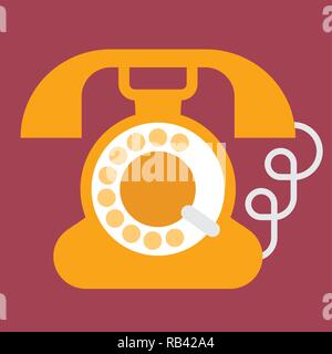 Old phone flat vector icon isolated on a white background. Vintage ...