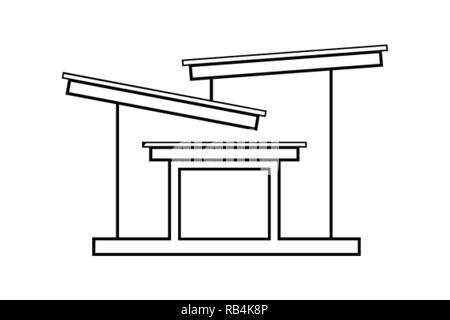 Abstract outline drawing, two connected houses with wood bridge vector ...