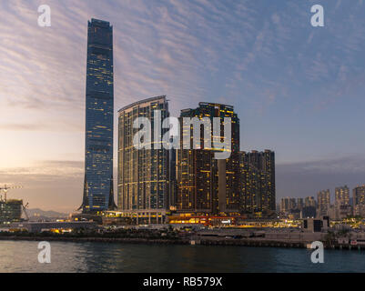 Sunset over Hong Kong development of Union Square including the ...