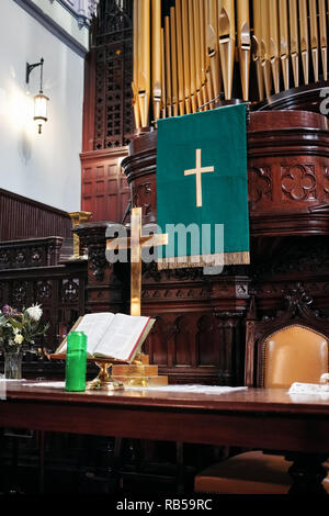 Protestant church altar Stock Photo - Alamy