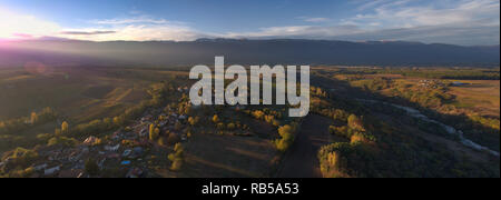 Aerial view of farms in Switzerland on a spring morning with some ...