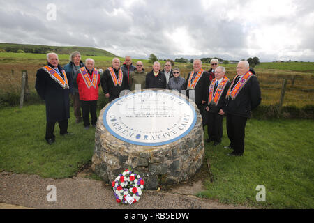 Scotland, Ayrshire, New Cumnock, Knockshinnoch. Memorial & cairn to 13 ...