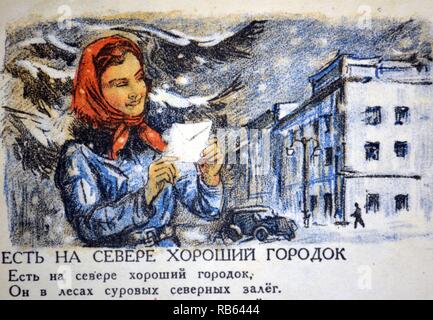 Soviet propaganda postcard showing a Russian soldier writing a letter ...