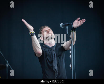 Danish singer Berg performs on the Eos stage during the Roskilde ...