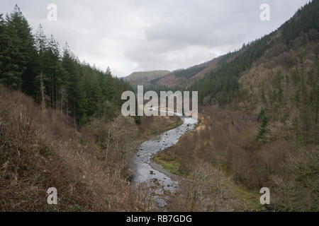 Waterfalls in Hafod Uchtryd wooded and landscaped estate, in the ...