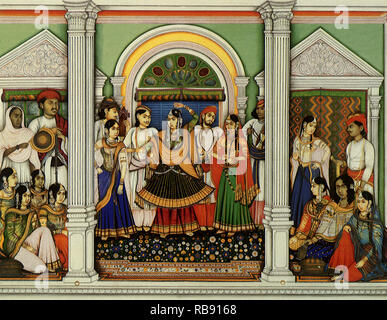 Vintage illustration of Nautch girls dancing before the Prince of Wales ...