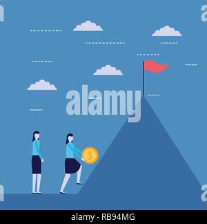 business woman holding coin mountain flag Stock Vector Image & Art - Alamy