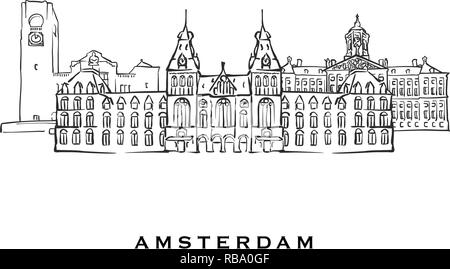 Amsterdam architecture line skyline illustration. Linear vector Stock ...