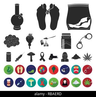 Drug addiction and attributes black,flat icons in set collection for ...