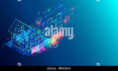Smart home with internet of things isometric concept. IOT technology in house automation design ...