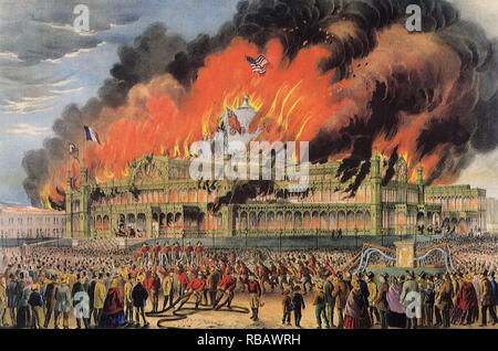 Burning of the New York Crystal Palace, Great Fire on 5 October 1858 ...