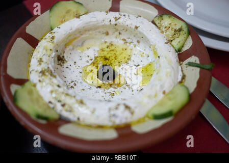 LEBANON Middle East Food Mezze and table setting in seaside restaurant ...