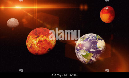 the rocky inner planets, solar system's Mercury, Venus, Earth and Mars ...