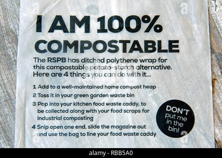 Biodegradable compostable bag for RSPB magazine. Made from ...