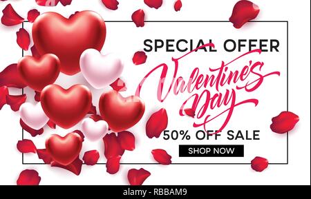 Valentine's day sale poster or banner with sweet hearts on pink ...