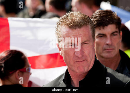 The EDL ( English Defense League) co-leader Kevin Carrol gestures ahead ...