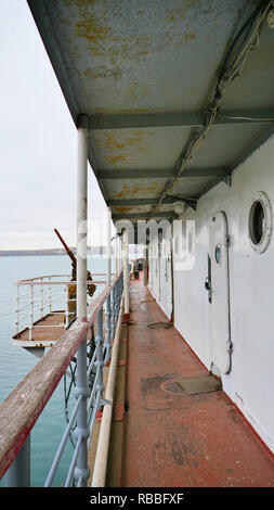 Retro vintage old ship aisle on Angara Icebreaker ship in Irkutsk ...