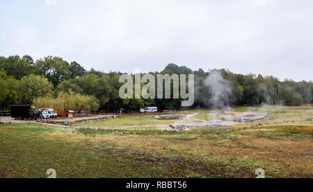 Natural Roman baths outdoors with hot steam and thermal water. Old ...