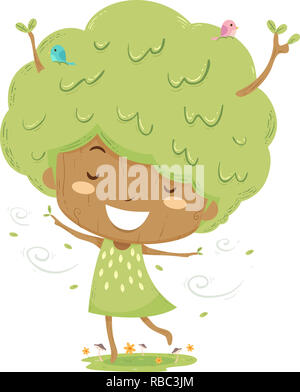 Illustration of a Kid Girl Tree Dancing in the Rain with a Frog Stock ...