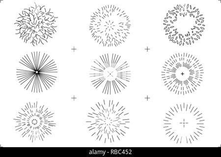 Set of hand drawn stylized top view trees and plants. Graphic, isolated ...