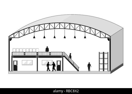 Warehouse, factory section, roof frame structure design vector ...