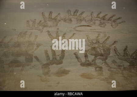 Footprint person hand on wall, symbol of peace and justice Stock Photo ...