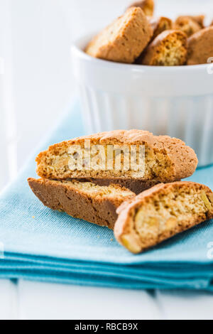 Aromatic cookies cantuccini on blue tablecloth close-up Stock Photo - Alamy