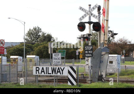 May 13, 2016 - Melbourne, Victoria, Australia - Railway crossing sign ...