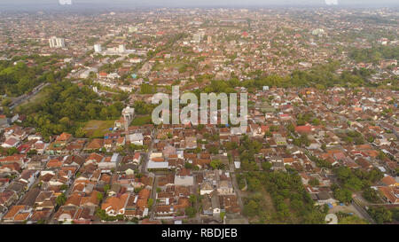 aerial view Yogyakarta with buildings and houses at sunset. urban ...