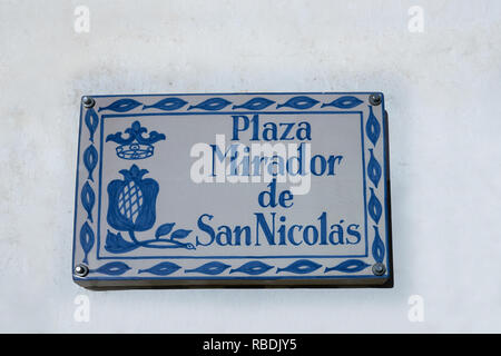 A traditional street sign in the Albaicin area of Granada Andalucia ...