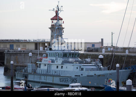 The UK Border Force cutter HMC Valiant inbound to Portsmouth Harbour ...