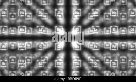 sorted periodic table concept with glowing neon lines. 3d illustration ...