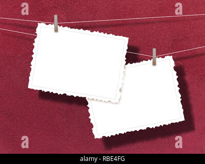 Two blank postcard frames against aqua weathered wooden background ...