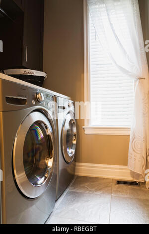 Residential Washing Machine Inside Small Modern Apartment Kitchen Area ...