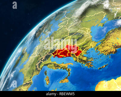 Former Yugoslavia on 3D Earth model with visible country borders. 3D ...