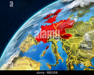 Western Europe on realistic model of planet Earth with country borders ...