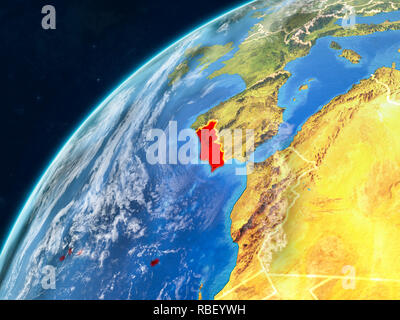 Portugal on realistic model of planet Earth with country borders and ...